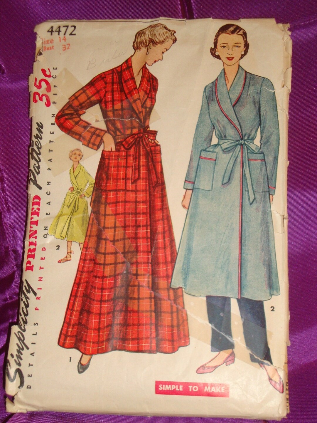 50s Easy Front Wrap Robe Housecoat Below Knee N Floor Length Shawl ...