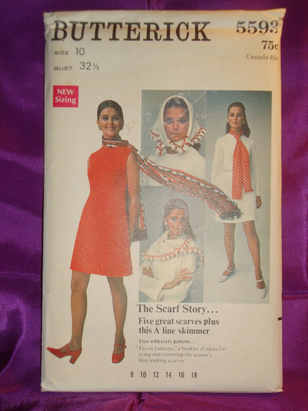 60s A Line Skimmer Dress Round Neck Slvls n Long Bell Slvs 5 Scarf Shps ...