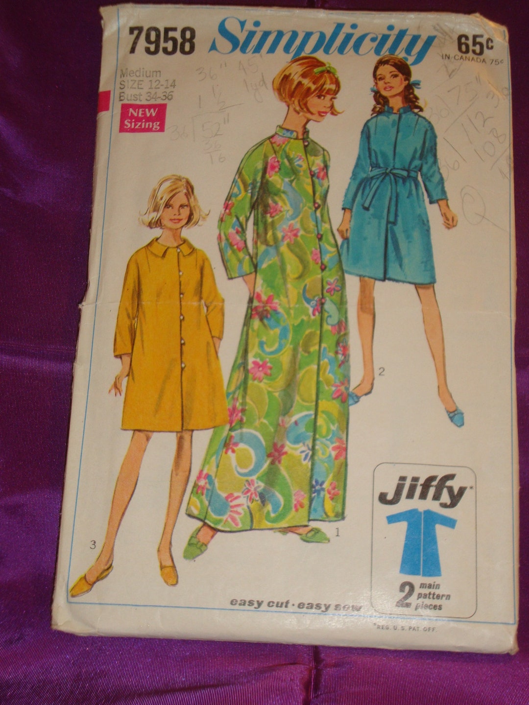 60s Easy Robe Ankle N Knee Lgth Front Button Loop or Snap Closure 2 ...