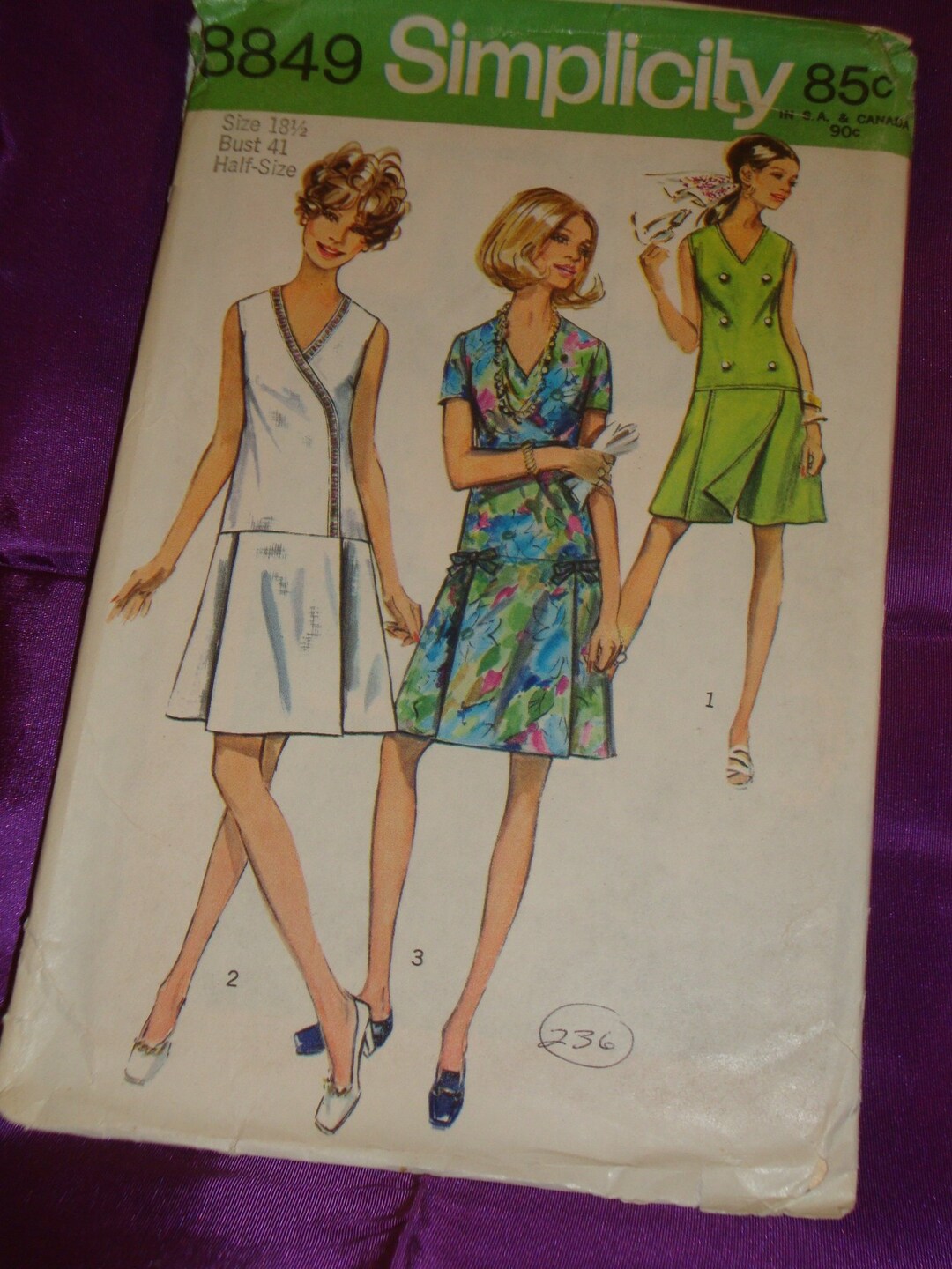 70s Half Size Pantdress V Neck Dropped Waist Front N Back Panel ...