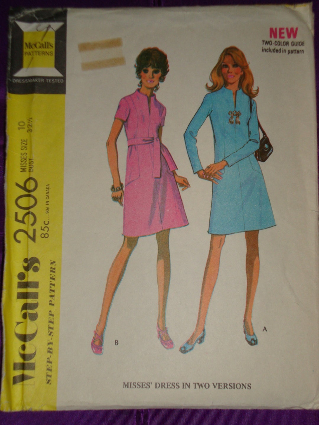 70s Mod A Line Dress Abv Knee Raised Slit Neck Long or Short Sleeves ...