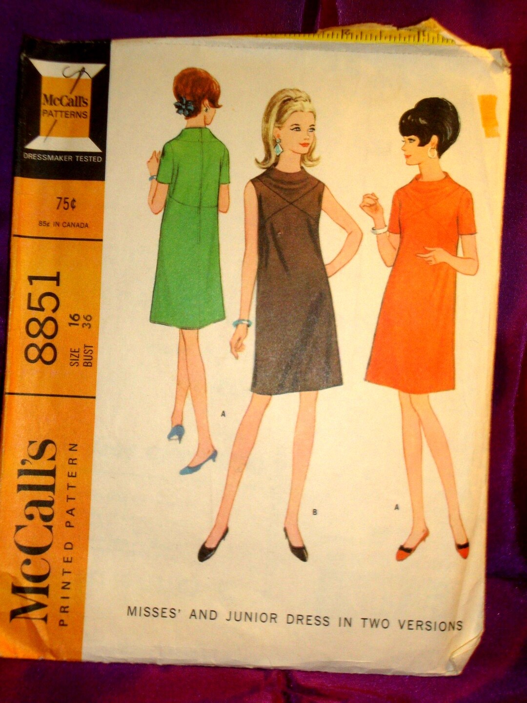 60s Mod Straight Above Knee Shift Dress Raised Neck Shaped Front Yoke N ...