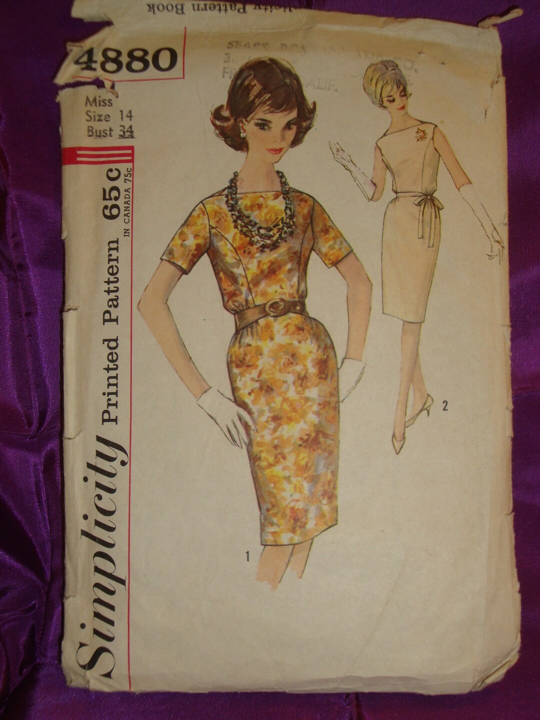 60s Slim Sheath Dress Bateau Neck Princess Front Top Slight Gathers at ...