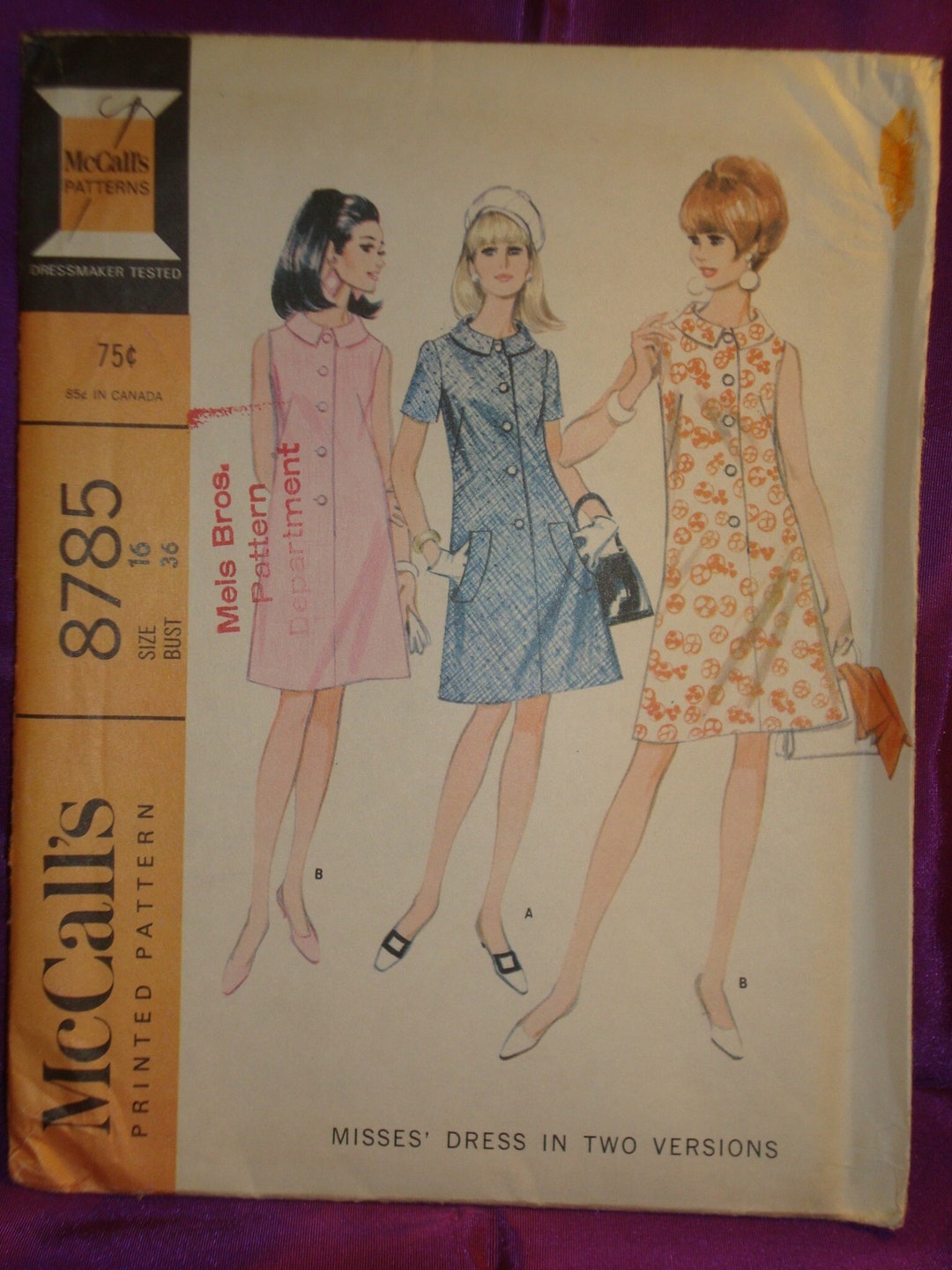 60s Mod Step in Dress A Line Partial Front Button Round Collar ...