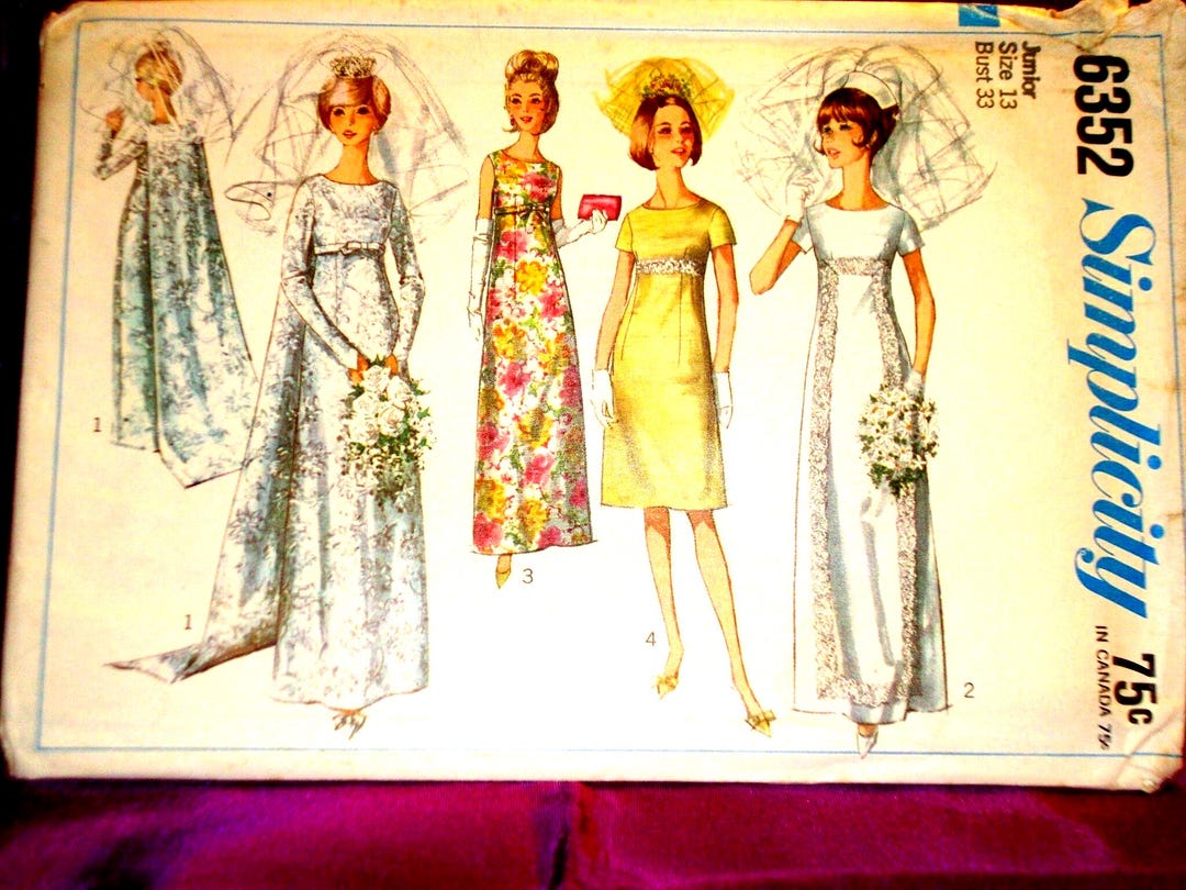 60s Bust 33 Bridal Maids Gown 2 Lengths Round Neck High Waist A Line ...