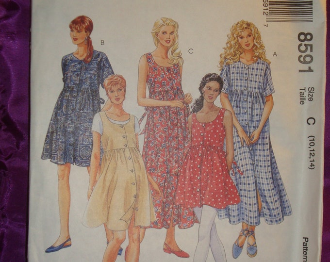 90s Easy Maternity Dress 2 Lgths N Top Front Button 2 Neck Vws Hi Waist ...