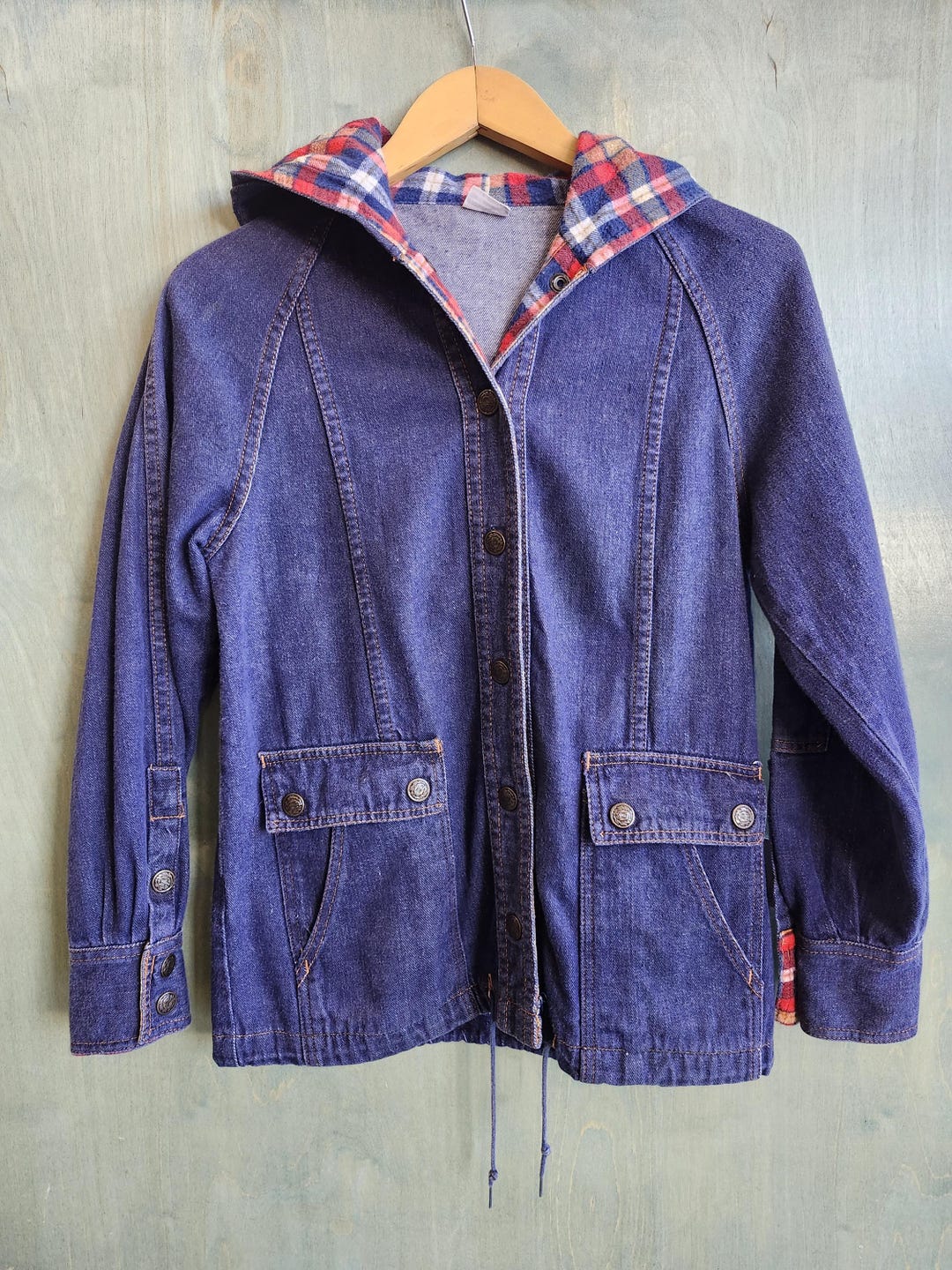 1980s Denim Chore Coat With Flannel Hood. Size Small. - Etsy