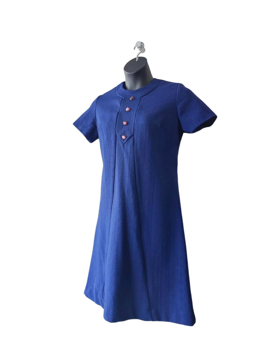 1960s Mod A-line Dress in Navy Blue, Size Large. Short Sleeve Day Dress ...