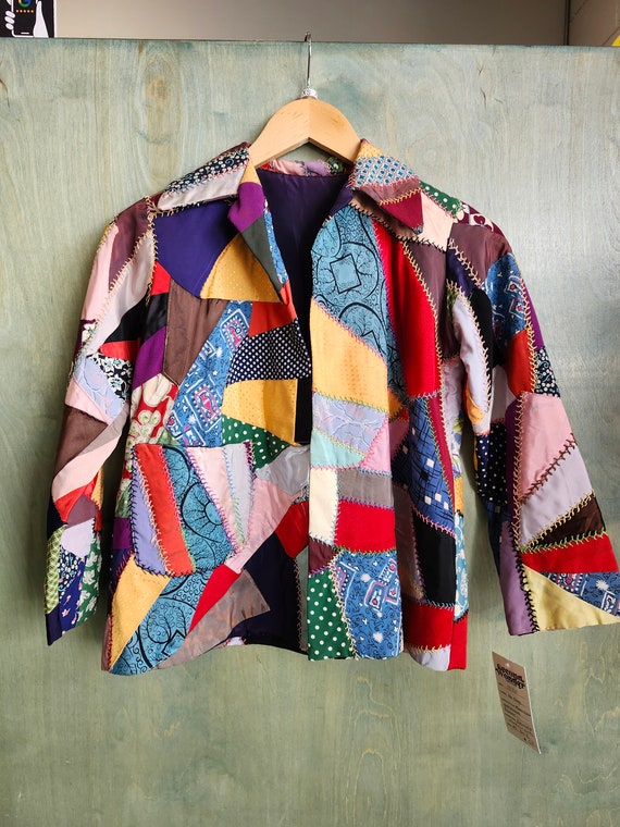 1970 Patchwork Jacket. Crazy Quilt Jacket Made from 1… - Gem