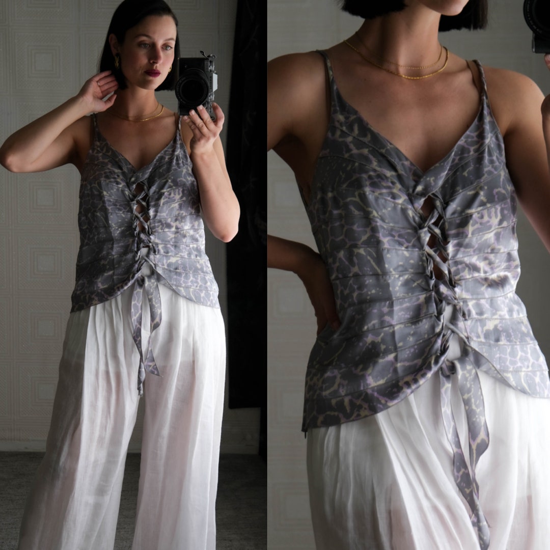 GIORGIO ARMANI Leopard Silk Tier Silhouette Front Laced Twist Strap ...