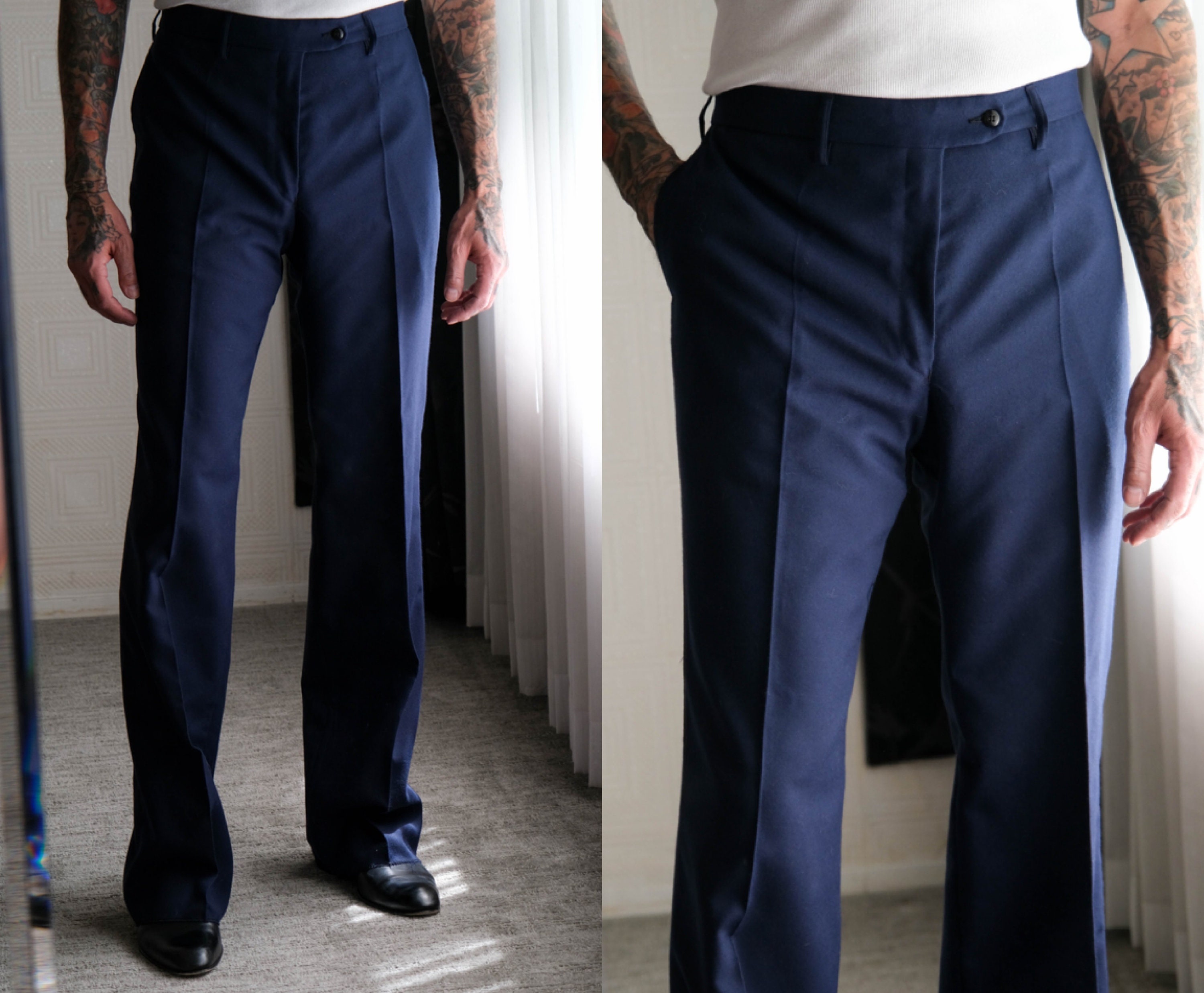 Vintage 70s Yves Saint Laurent Navy Blue Flare Leg Slacks Vintage 70s Yves Saint Laurent Navy Blue Flare Leg Slacks