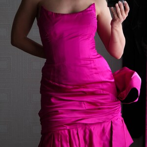 Vintage 80s Scaasi Boutique Hot Pink Silk Triangle Corset Silk Gown W ...