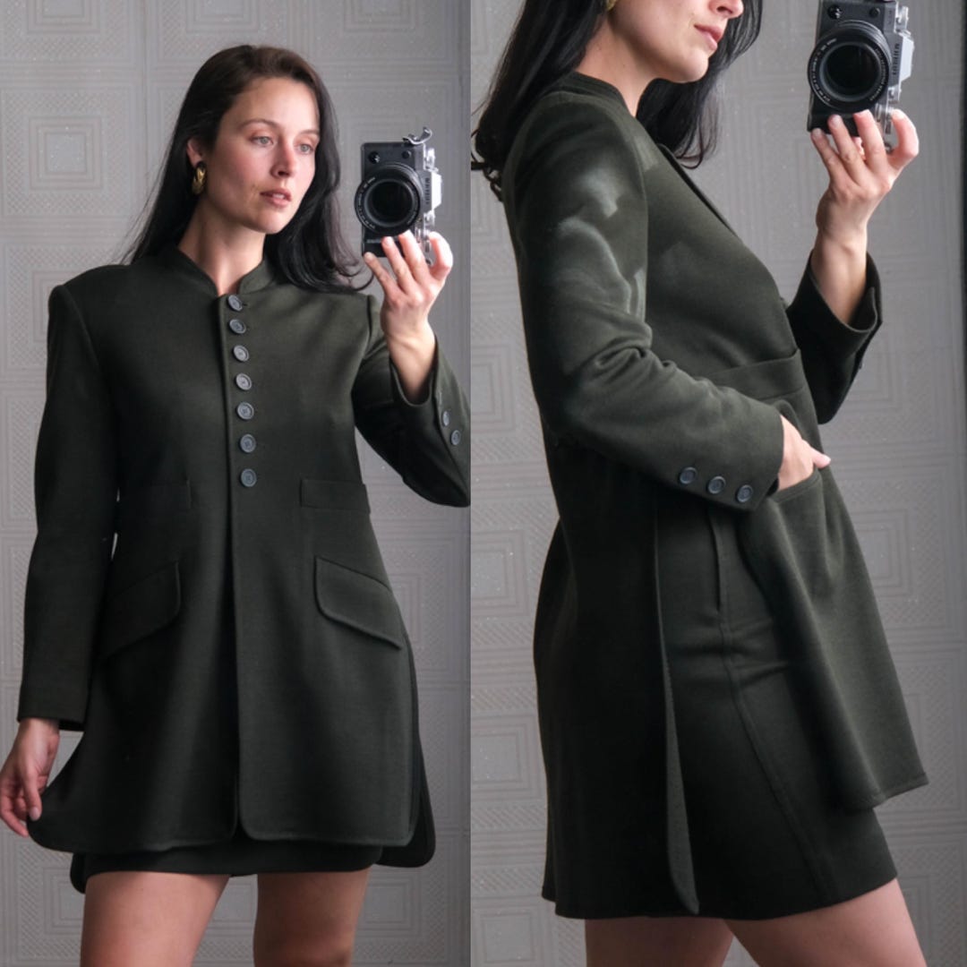 Vintage 90s SONIA RYKIEL Dark Hunter Green Wool Jersey Dramatic Side ...