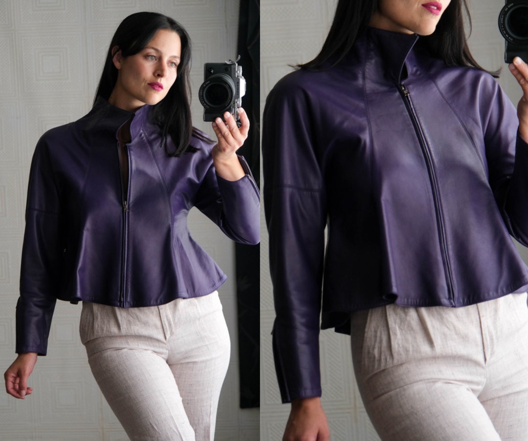 Vintage 80s Claude Montana Pour Ideal-cuir Purple Leather Vamp Collar ...