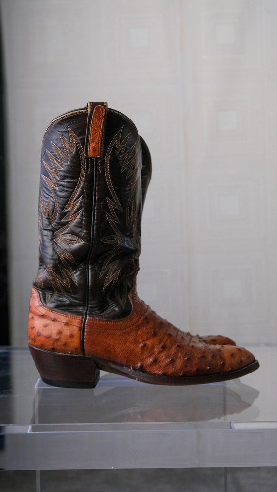 Vintage DAN POST Brown 2 Tone Ostrich Western Boots |… - Gem