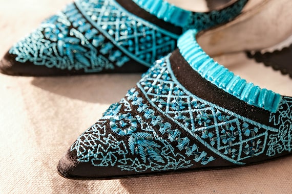 Vintage 90s Red by Ramon Tenza Black Satin Stiletto H… - Gem