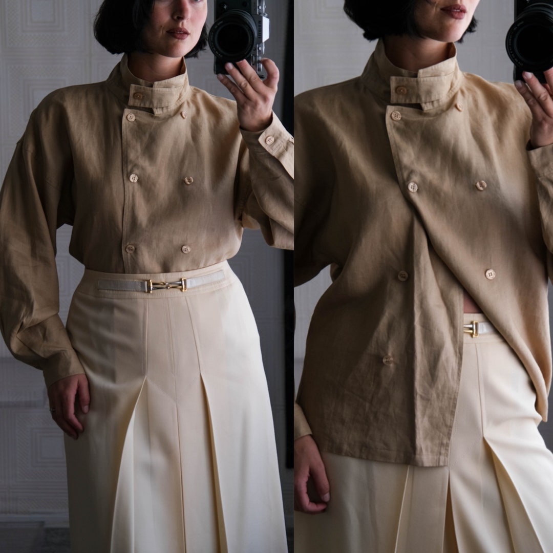 Vintage 80s ANN TIJAN for KENAR Golden Linen Double Breasted Boxy Fit ...