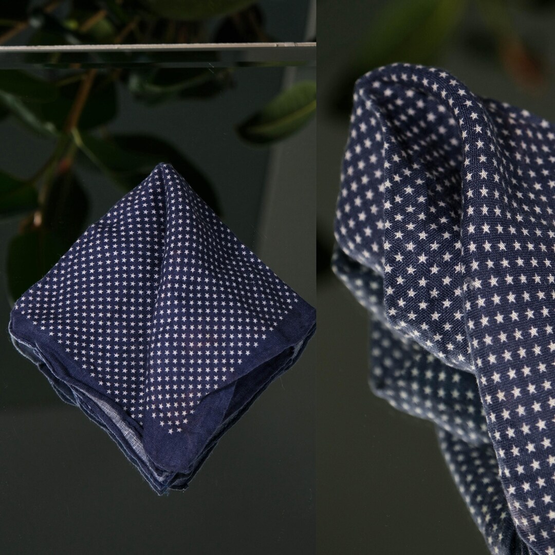 Vintage Indigo Washed Linen Hand Rolled Pocket Square Handkerchief W ...
