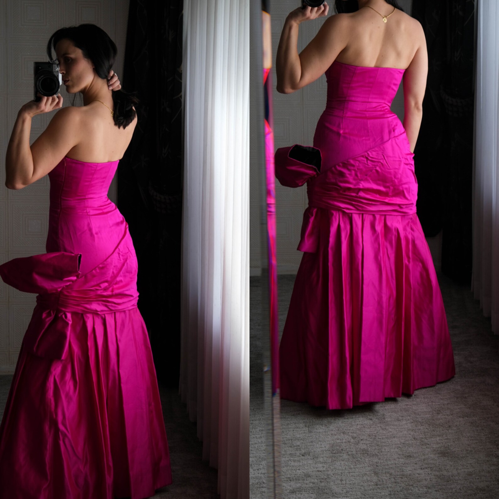 Vintage 80s Scaasi Boutique Hot Pink Silk Triangle Corset Silk Gown W ...