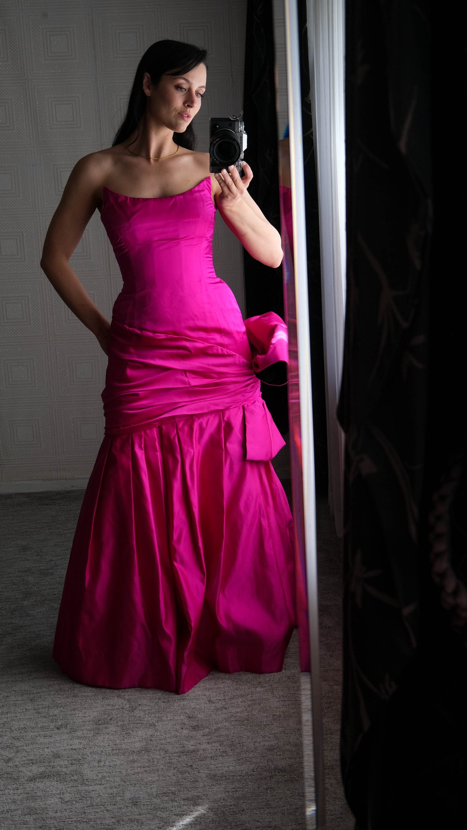 Vintage 80s Scaasi Boutique Hot Pink Silk Triangle Corset Silk Gown W ...