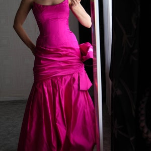Vintage 80s Scaasi Boutique Hot Pink Silk Triangle Corset Silk Gown W ...