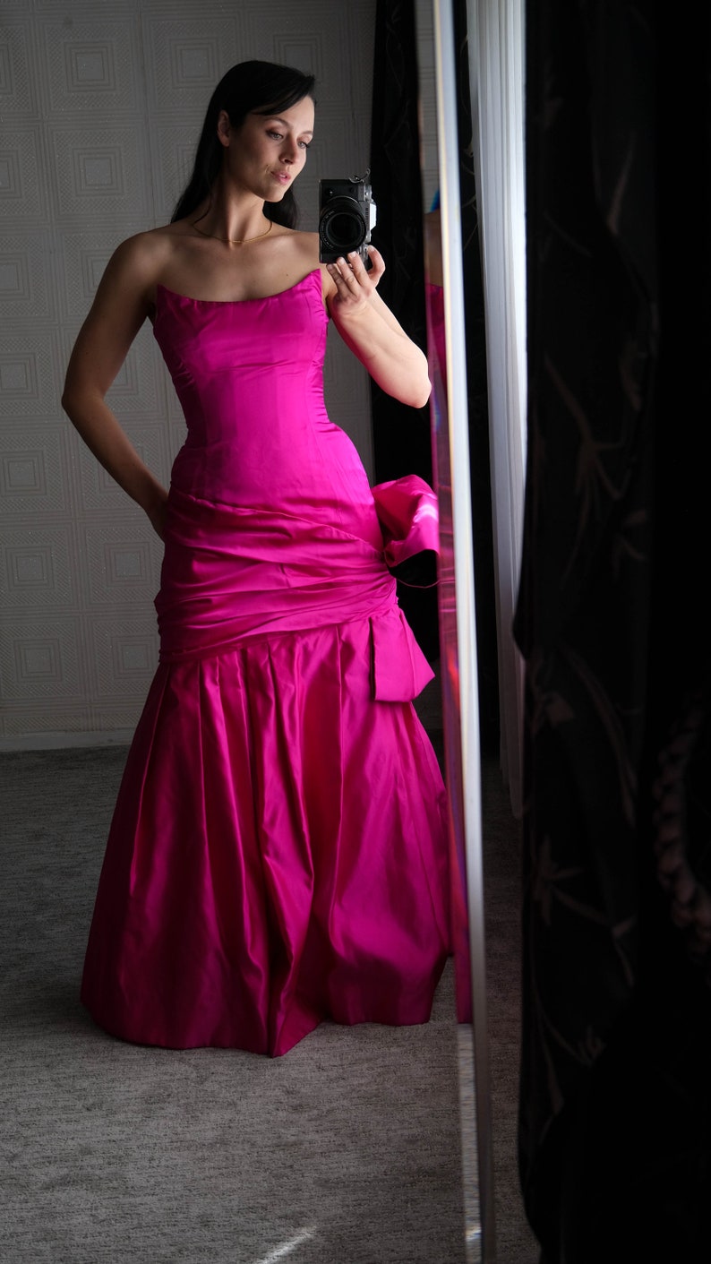 Vintage 80s Scaasi Boutique Hot Pink Silk Triangle Corset Silk - Etsy