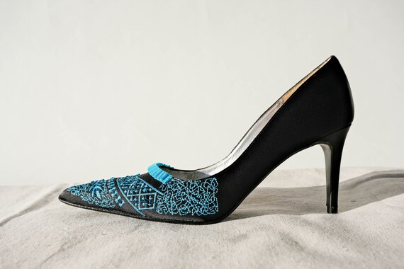 Vintage 90s Red by Ramon Tenza Black Satin Stiletto H… - Gem