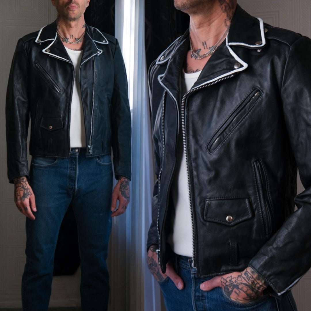 Vintage 70s EXCELLED Black & White Painted Distressed Leather ...