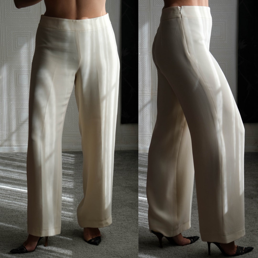 Vintage GIORGIO ARMANI Black Label Cream Silk Minimalistic Wide Leg ...
