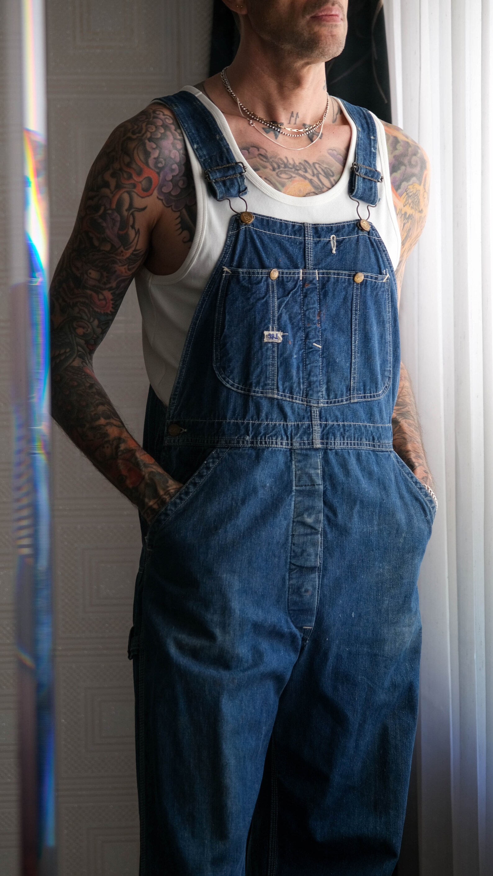 Vintage 40s 50s LEE Jelt Denim Sanforized Distressed Medium Wash Bib ...