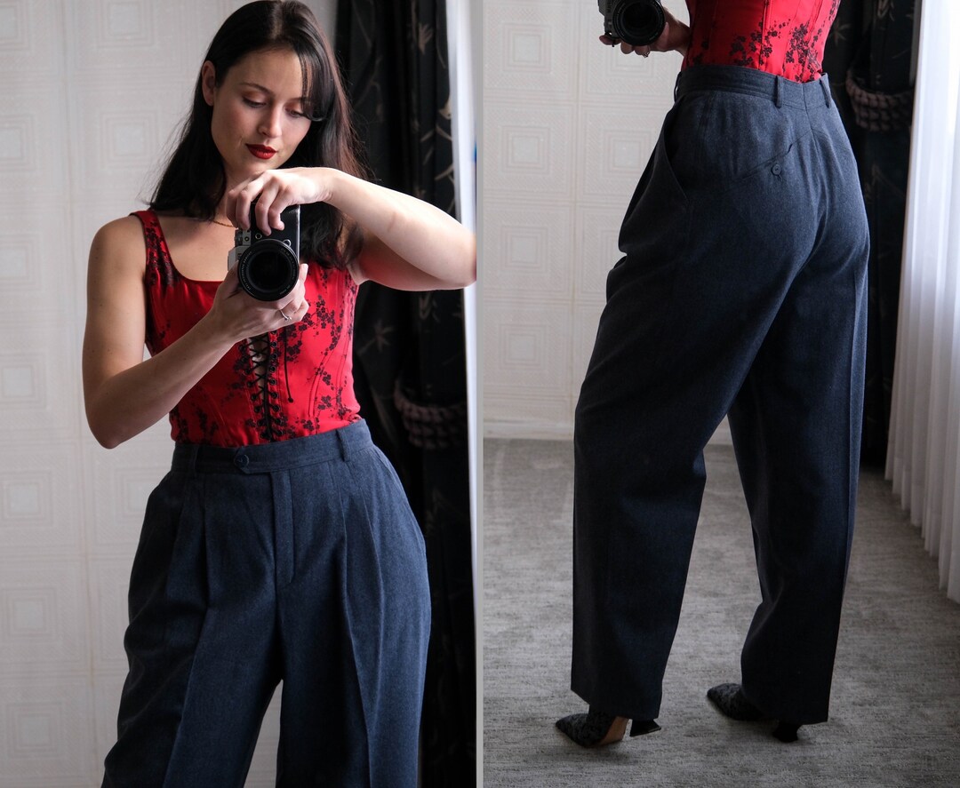 Vintage 90s ESCADA Heather Indigo Gabardine High Waisted Slacks Made in ...