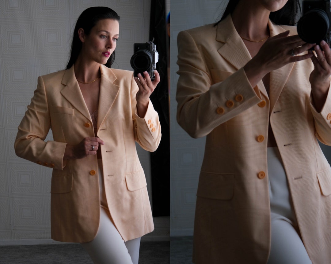 Vintage 90s ESCADA Orange Sherbet Tartan Plaid Silk Blend Longline ...