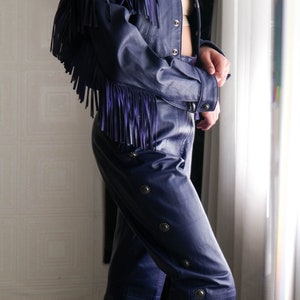 Vintage 80s MICHAEL HOBAN Purple Genuine Leather Cropped Western Fringe ...