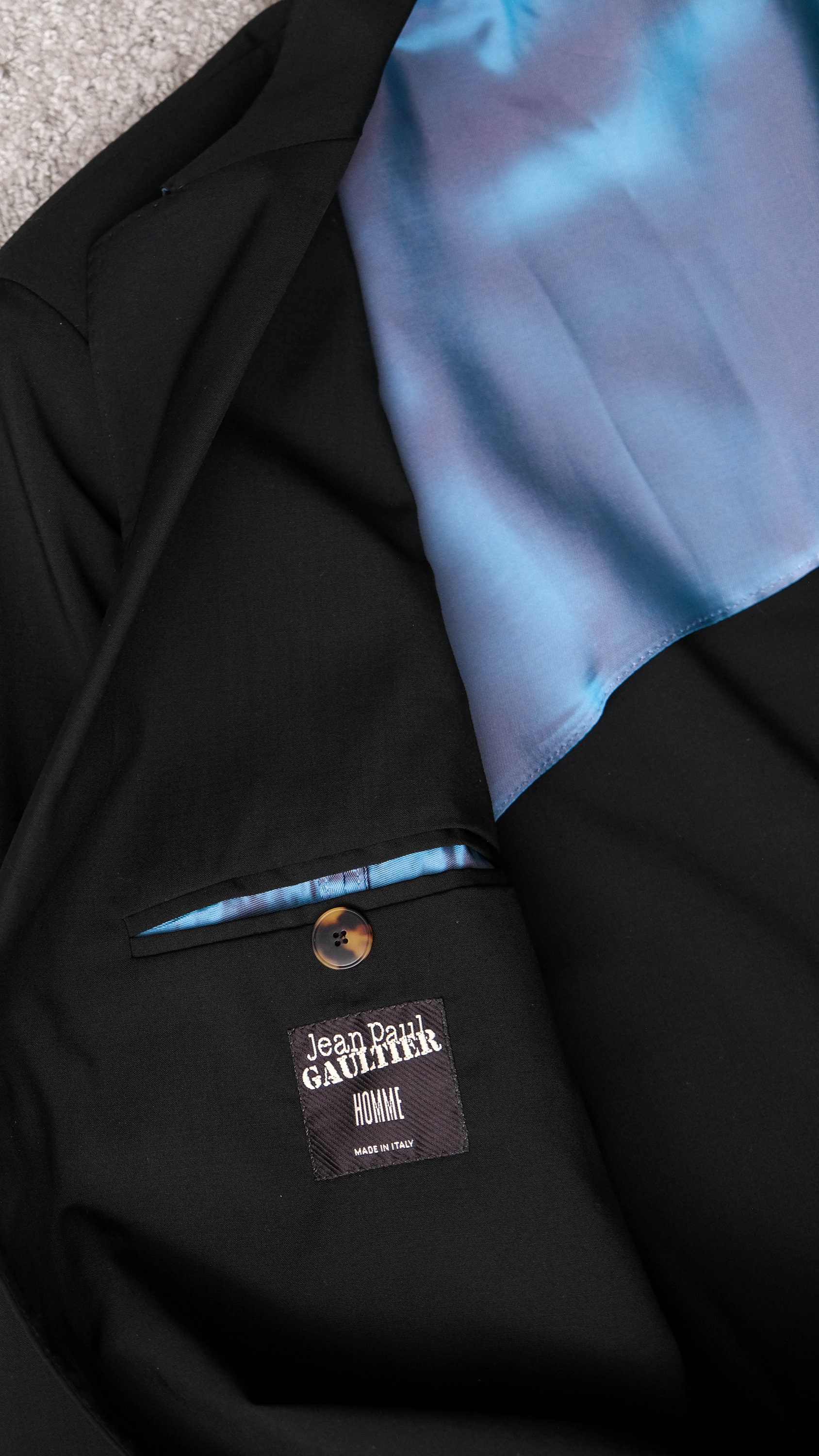 Vintage 90s Jean Paul Gaultier Homme Black Three Button Suit Vintage 90s Jean Paul Gaultier Homme Black Three Button Suit