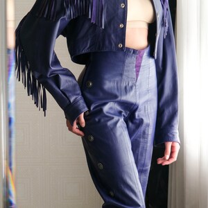 Vintage 80s MICHAEL HOBAN Purple Genuine Leather Cropped Western Fringe ...