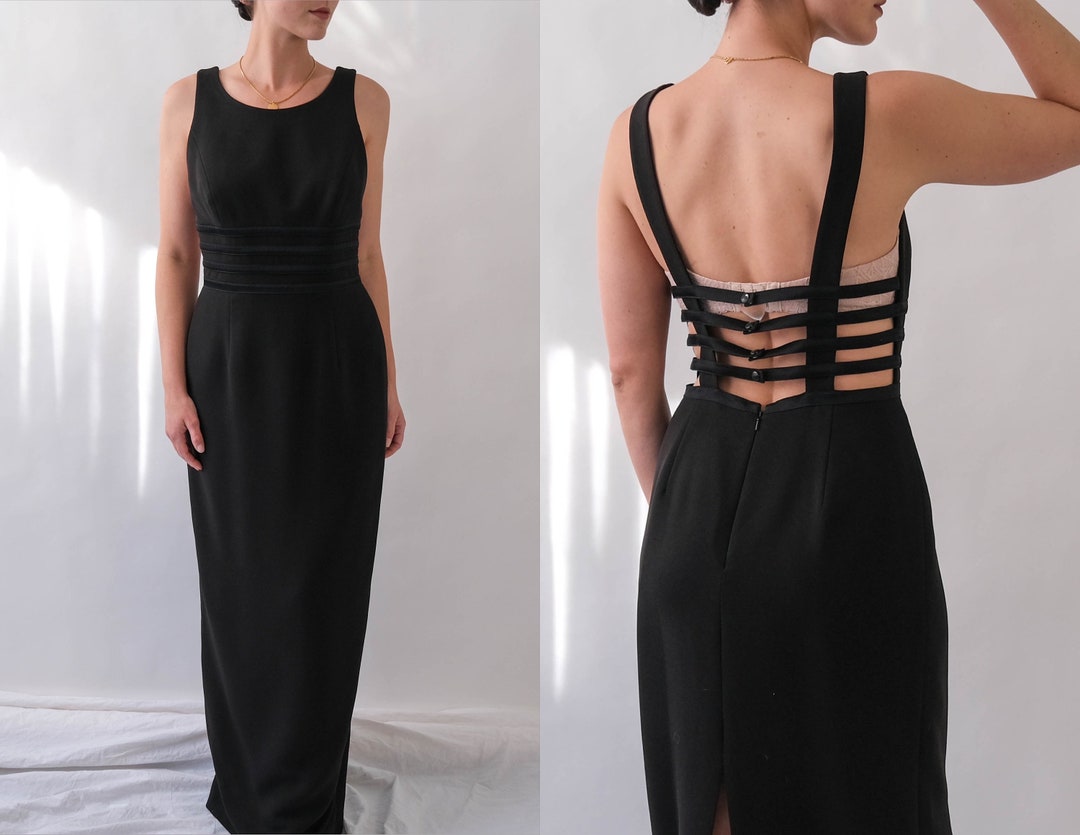 Vintage 90s Andrea Polizzi for Rex Lester Black Maxi Dress W/ Snap ...