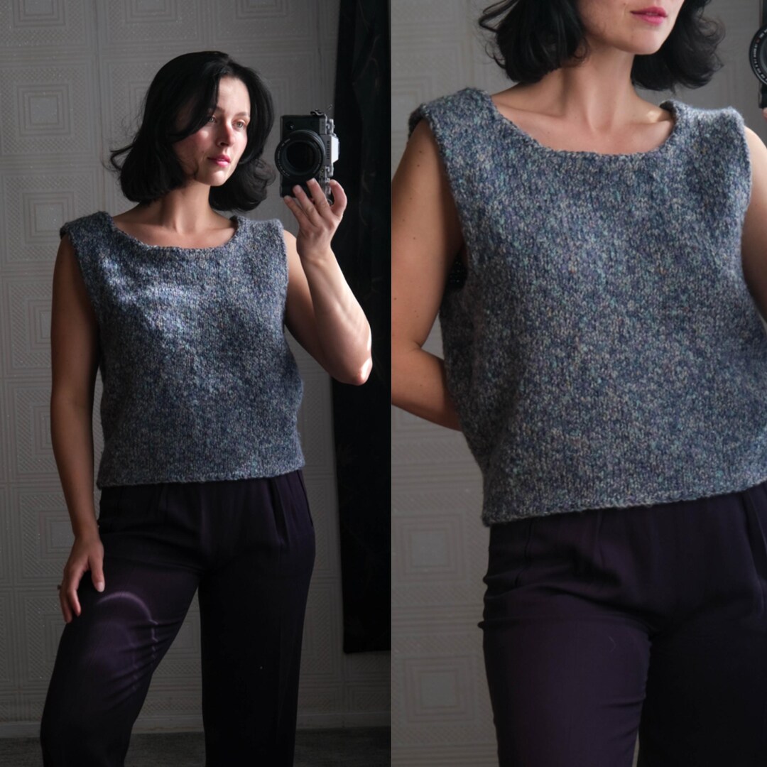 Vintage 80s Teal & Lavender Chunky Hand Knit by Bernice Robidart ...
