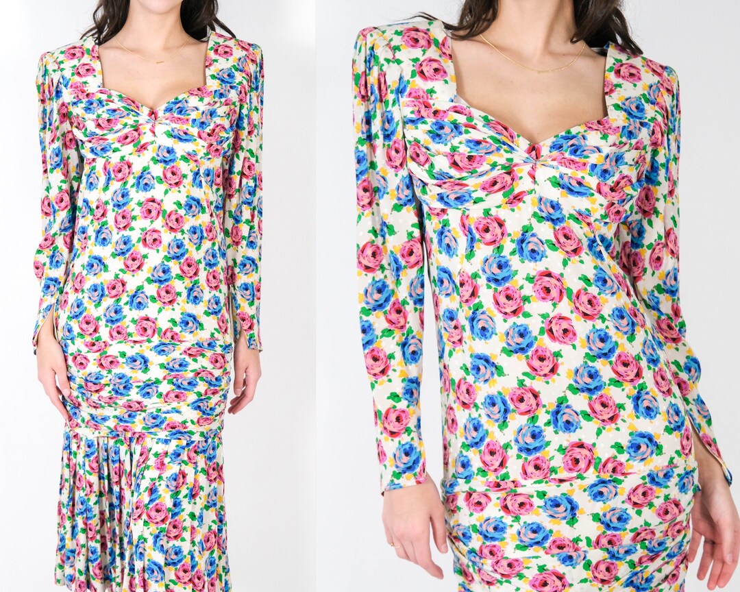 Vintage 80s EMANUEL UNGARO Vibrant Silk Floral Print Jacquard 40s Style ...