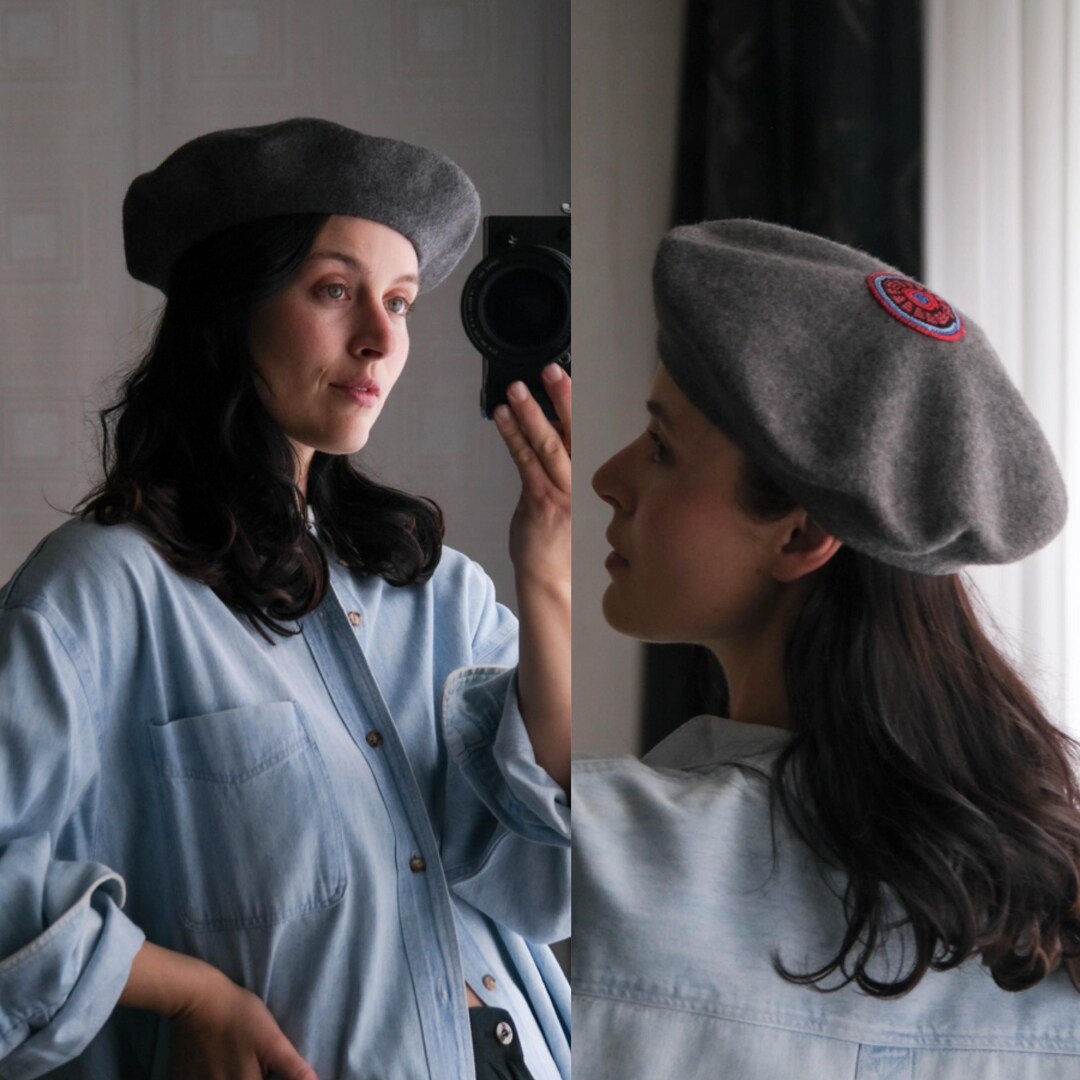 Vintage 90s EVELYNE De CLERCQ Heather Gray Wool Beret W/ Crochet ...