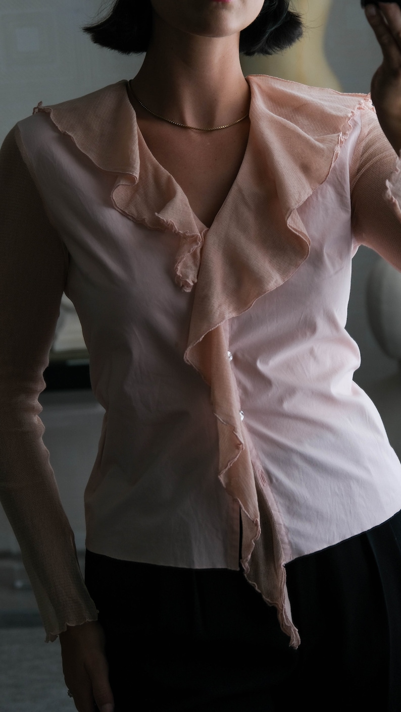 Vintage IMPATTO COLLECTION Light Pink Poplin Button up Shirt W/ Mesh ...