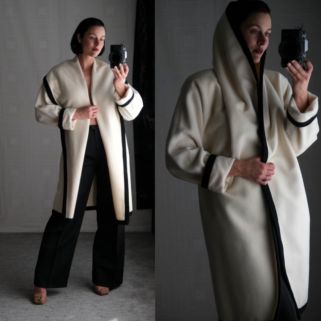 Vintage 80s ANNE KLEIN White & Black Trimmed Exaggertaed Wide ...