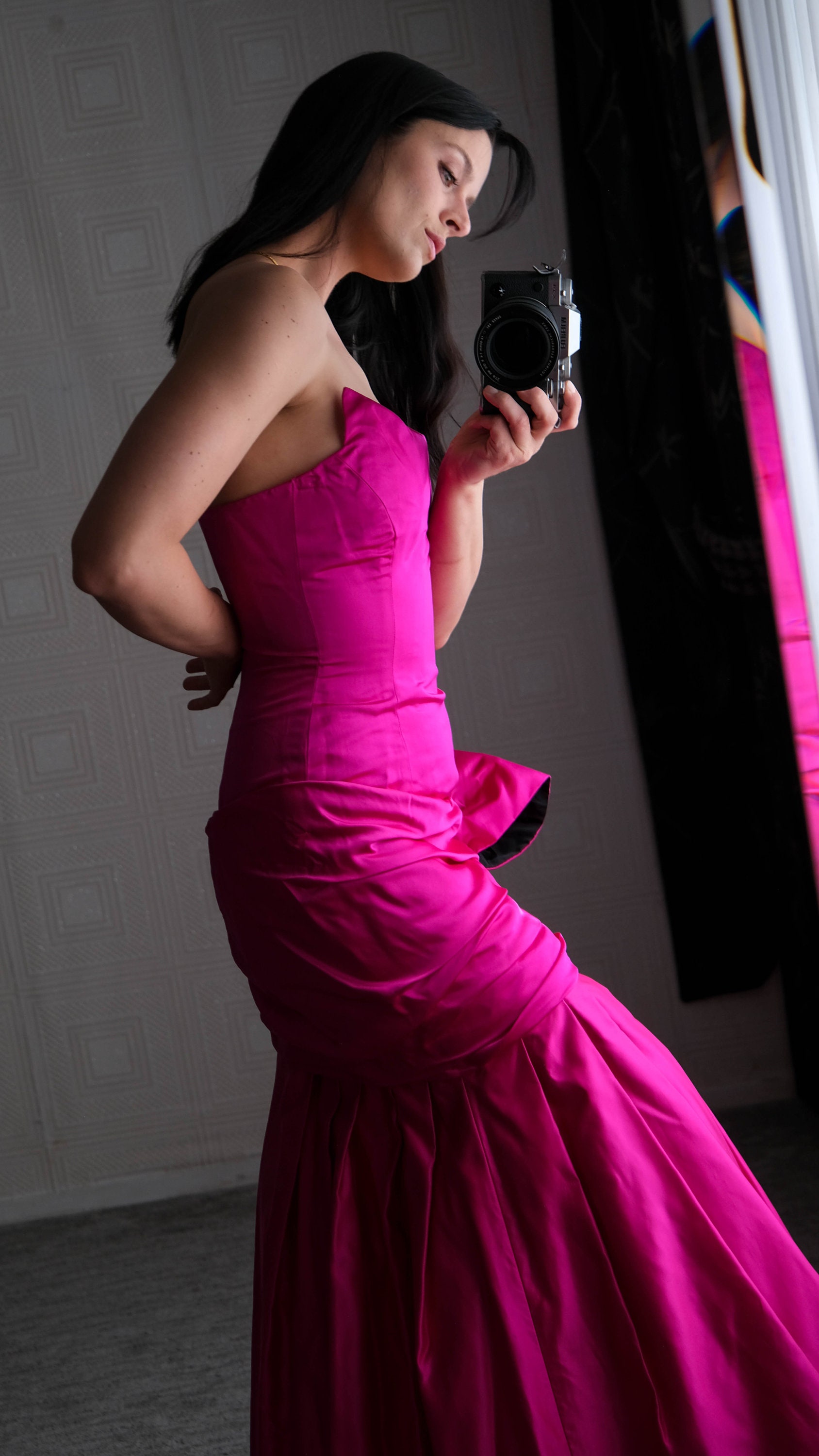 Vintage 80s Scaasi Boutique Hot Pink Silk Triangle Corset Silk Gown W ...