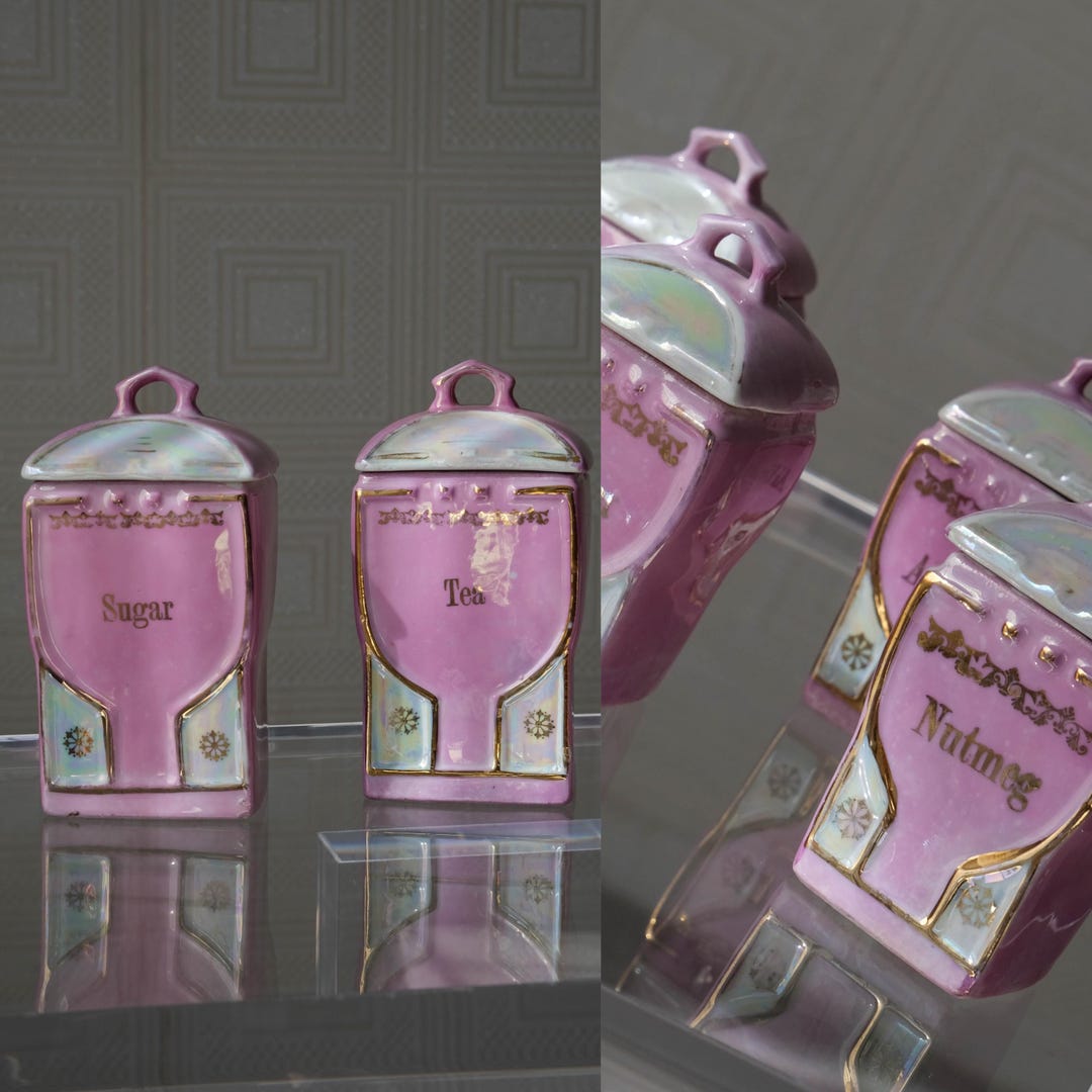 Antique 1930s White Block Germany Lusterware Mother of Pearl Canister ...