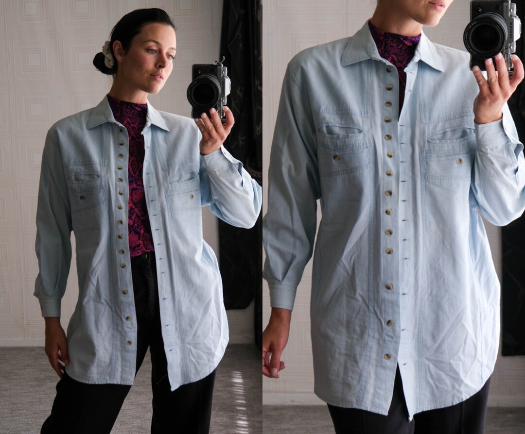 Vintage 90s Irene & Allison Denim Wear Chambray Button up Shirt | 100% Cotton | 1980s 1990s ...