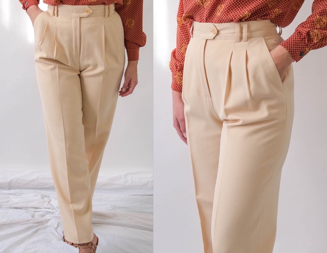Vintage 90s ESCADA Cream Gabardine High Waisted Tapered Leg Pants ...