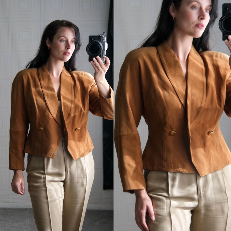 80s Suede Shawl Jacket - Etsy