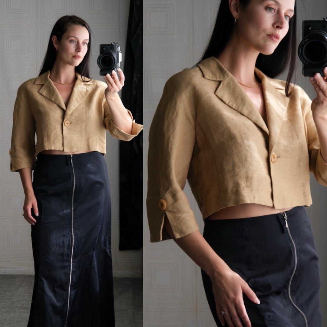 Vintage 90s ANDREA JOVINE Gold Shimmer Linen Kimono Split Cuff ...