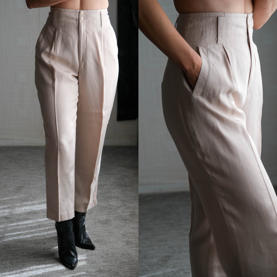 Vintage 80s MOODS by KRIZIA Light Beige Gabardine Pleated High Waisted ...
