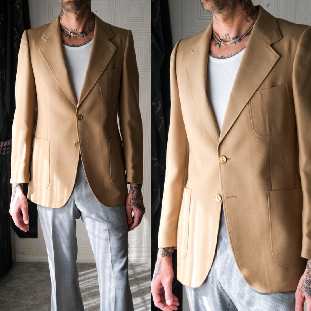 Vintage 70s Yves Saint Laurent Tan Wide Lapel Patch Pocket Blazer W ...