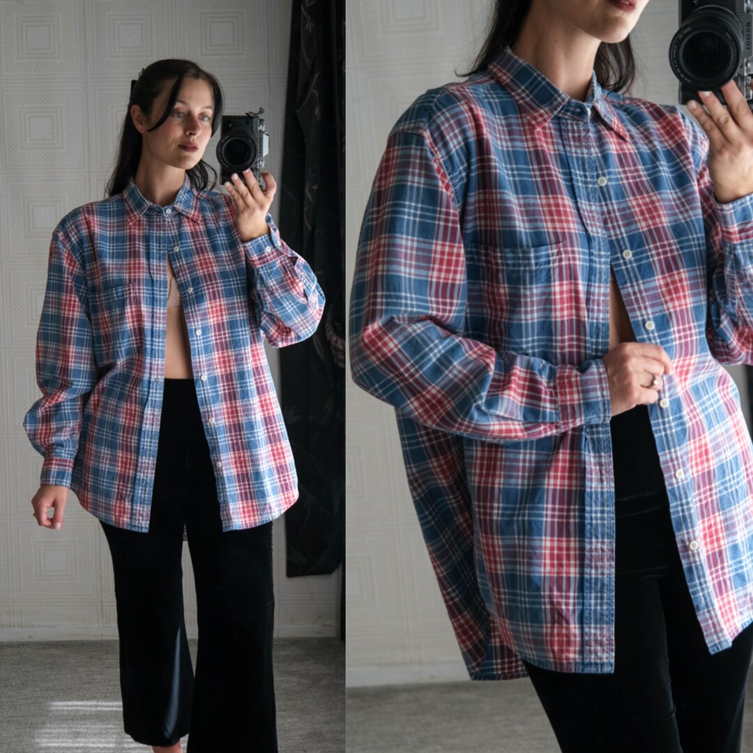 Vintage 80s BANANA REPUBLIC Red & Blue Cotton Flannel Button up | 100% ...